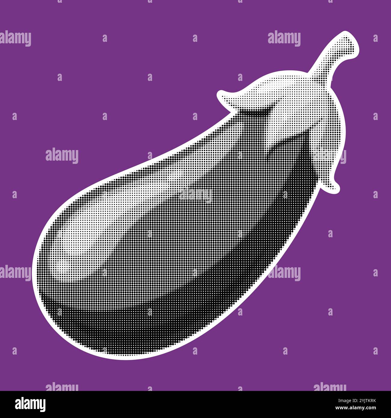 Eggplant. Trendy halftone style. Fresh vegetable retro black and white ...