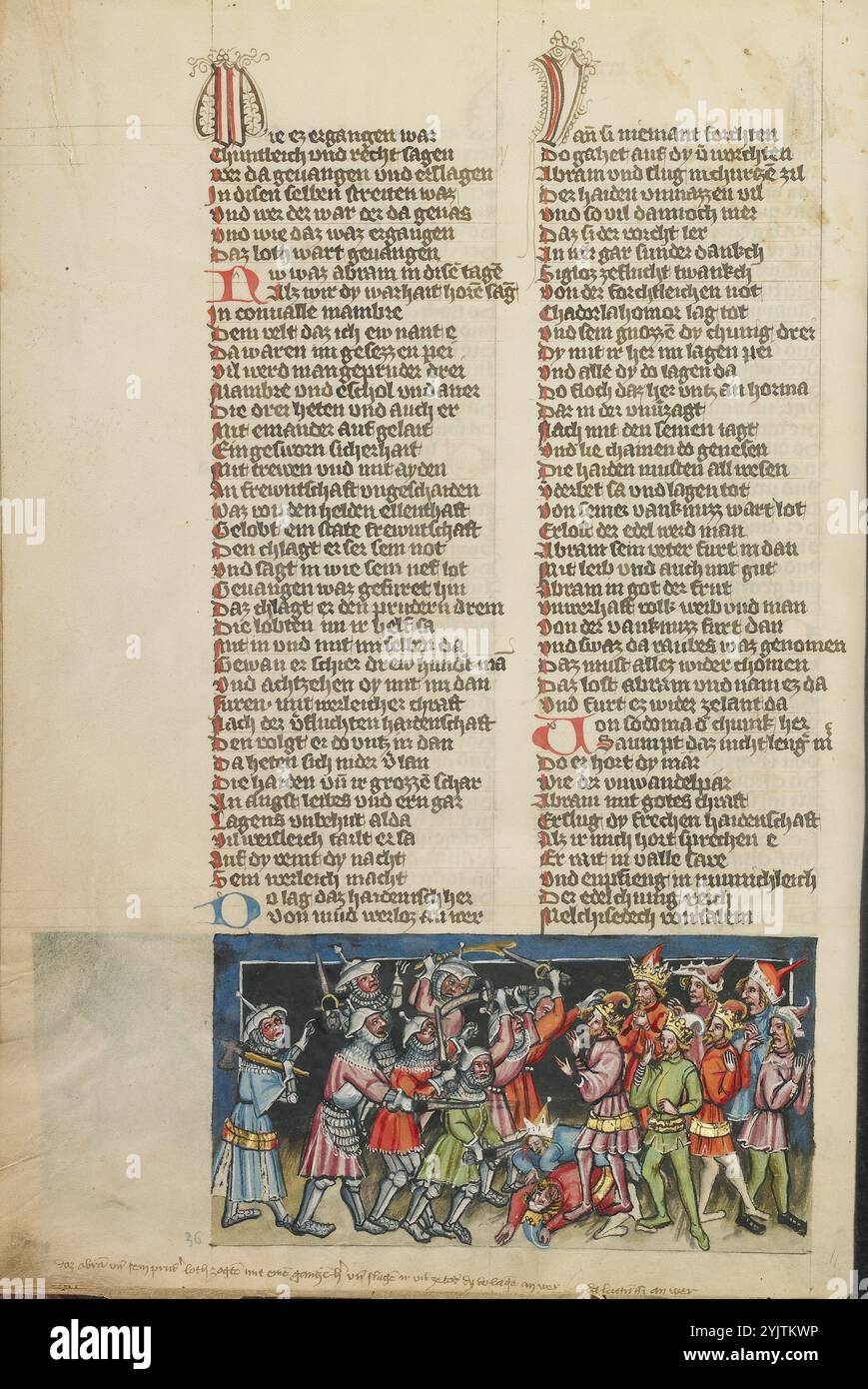 Abraham's Victory over the Four Kings; Weltchronik, about 1400-1410 ...