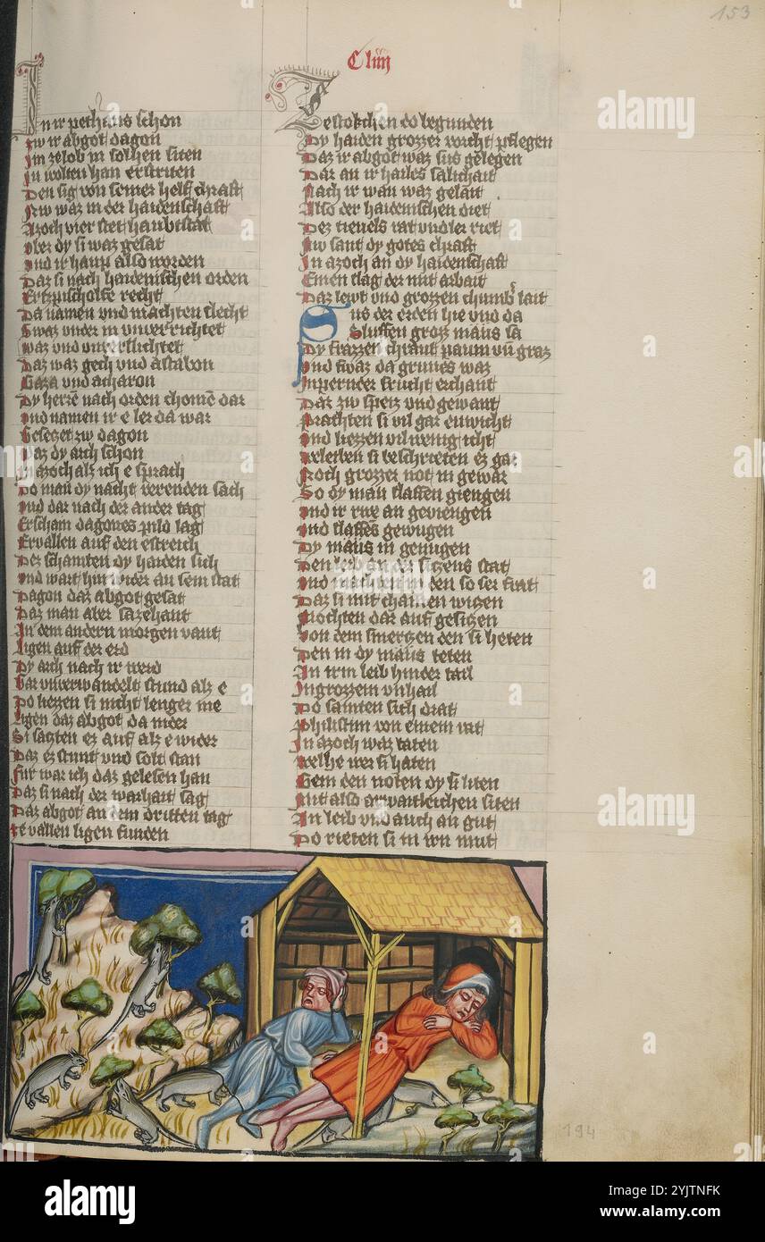 The Mouse Plague amongst the Philistines; Weltchronik, about 1400-1410 ...