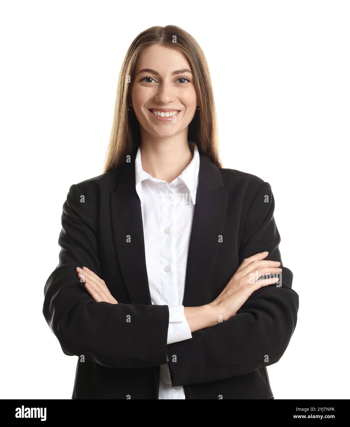 Portrait of banker with crossed arms on white background Stock Photo ...