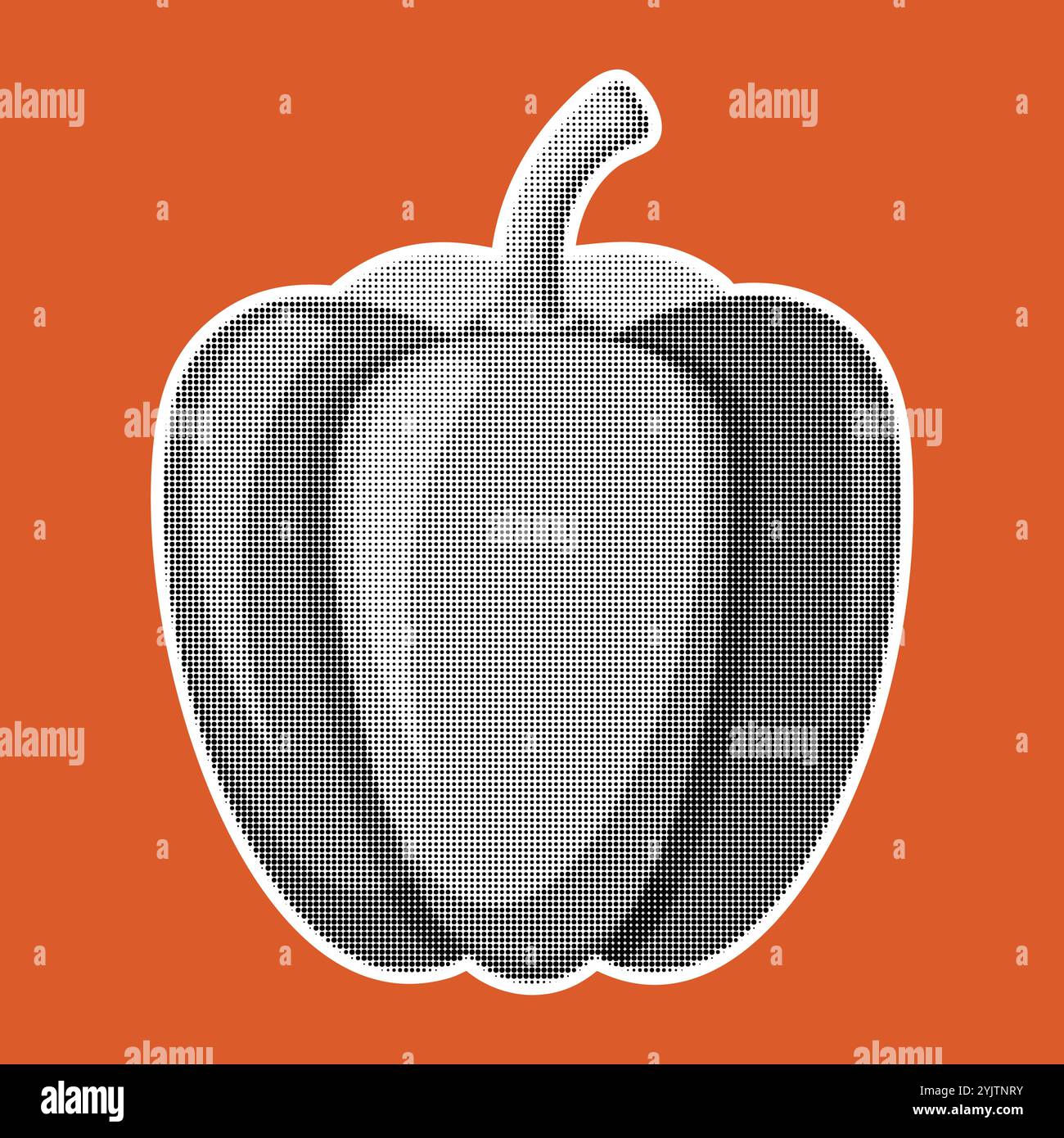 Bell pepper Trendy halftone style. Fresh vegetable retro black and ...