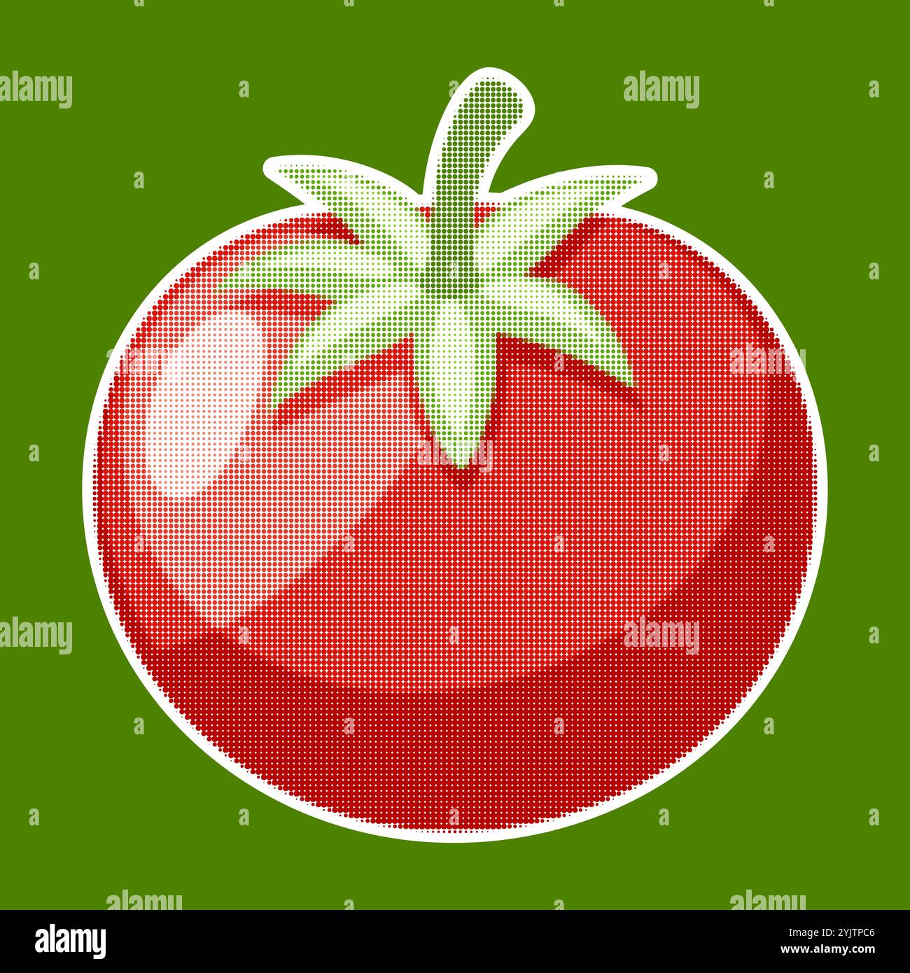 Tomato. Trendy halftone style. Fresh fruit retro color halftone dotted texture. Vintage cutout ...