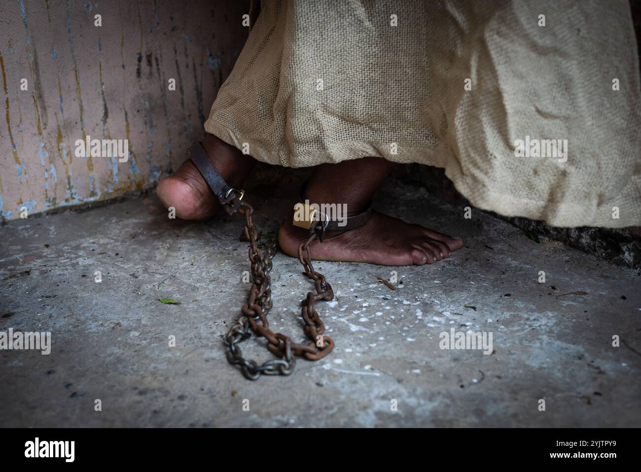 Detail of the chained feet of a black woman. Slavery in Brazil ...