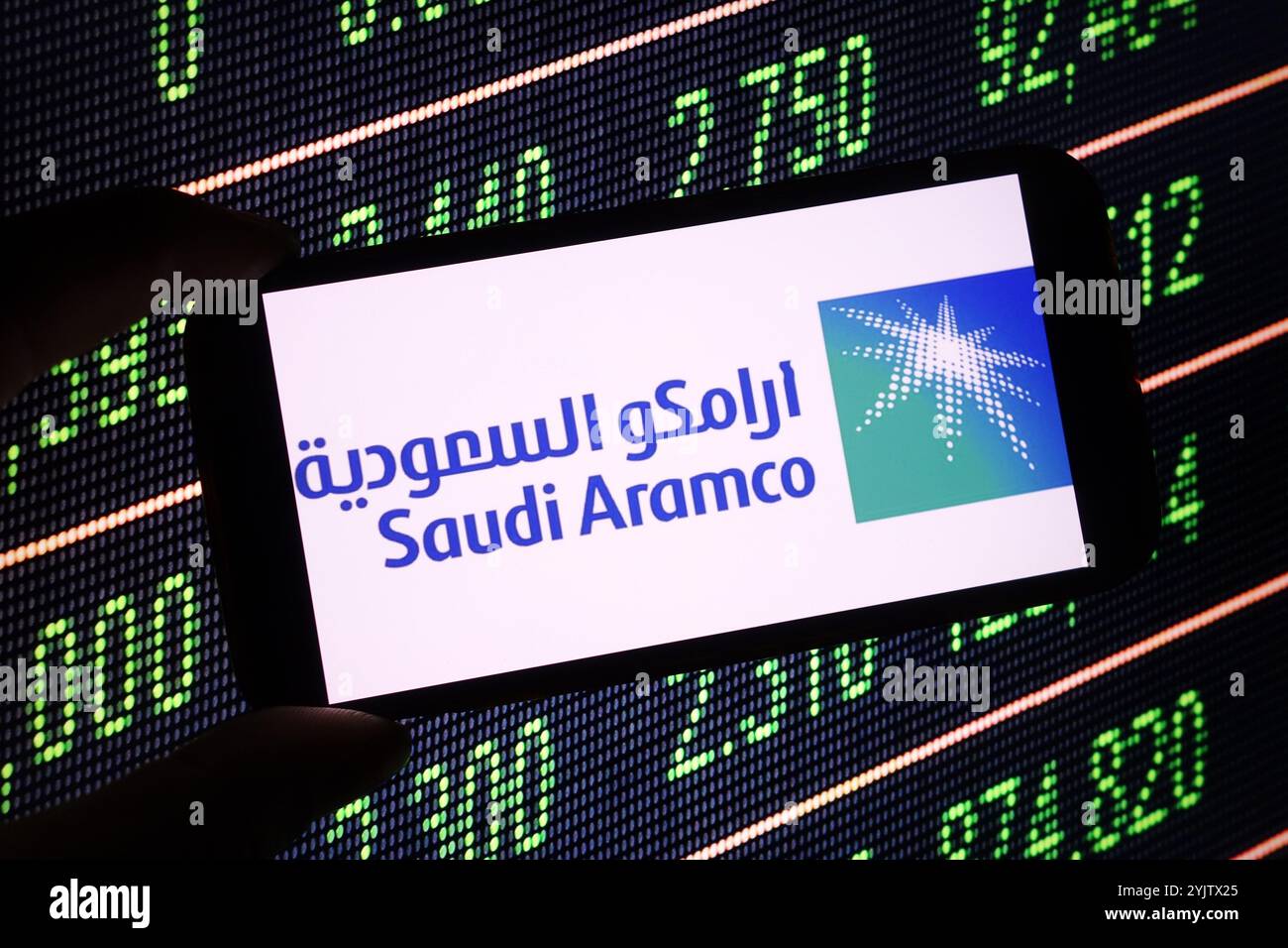 Poland. 13th Nov, 2024. In this photo illustration, the Saudi Aramco ...