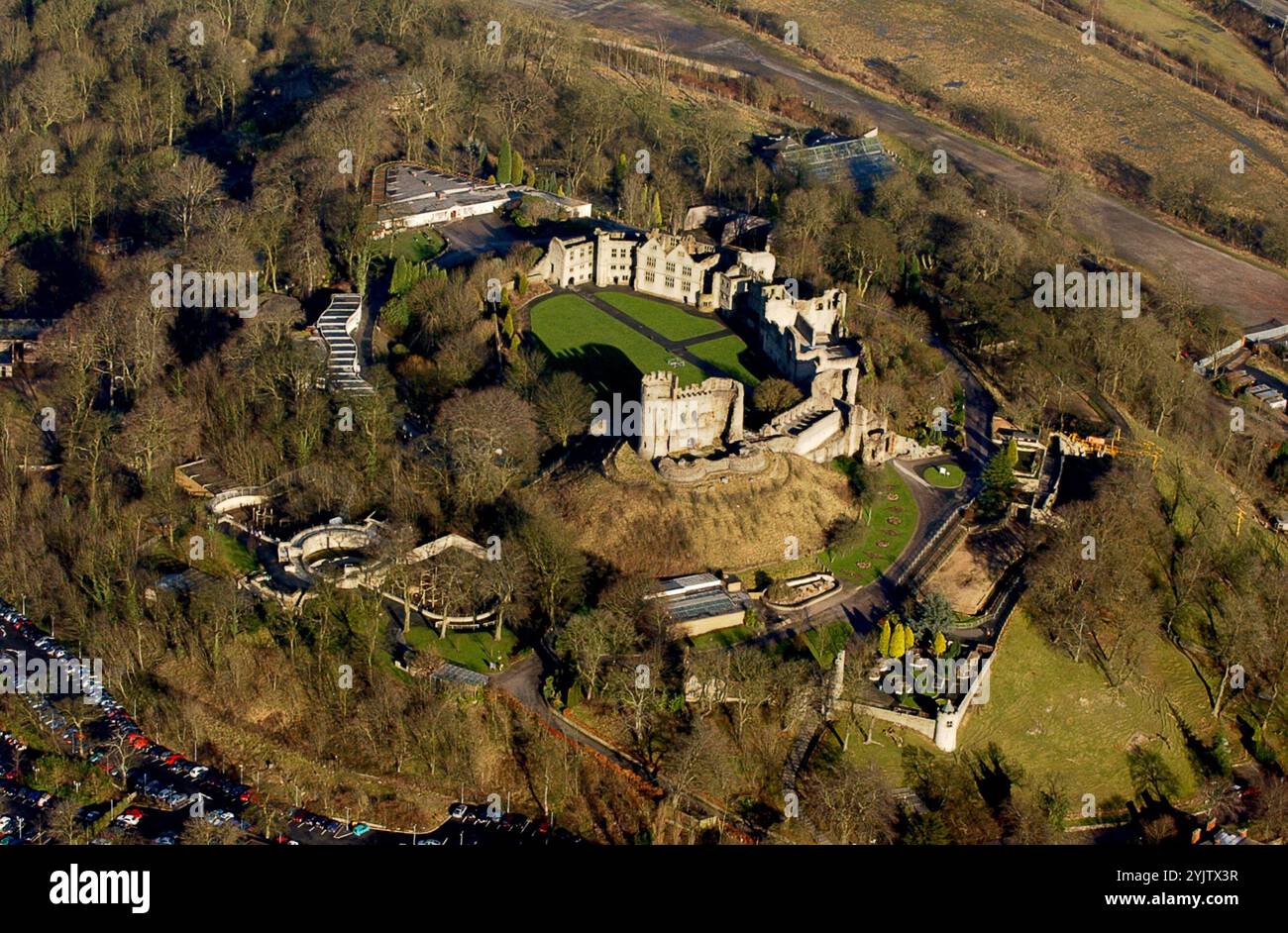 An aerial view of Dudley Castle in Dudley West Midlands surrounded by ...