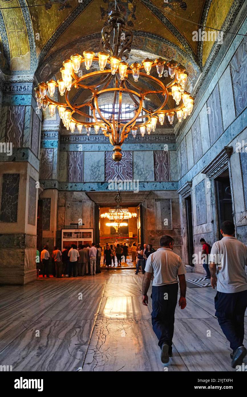 Grand Chandeliers inside the entrance of the Hagia Sophia - landmark ...