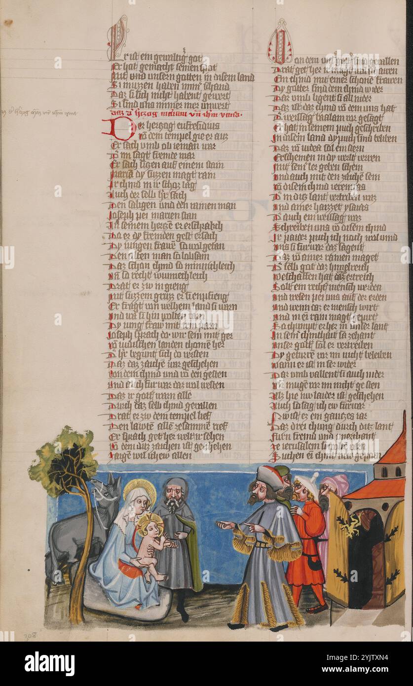 The Duke Aphrodisius before the Holy Family; Weltchronik, about 1400 ...