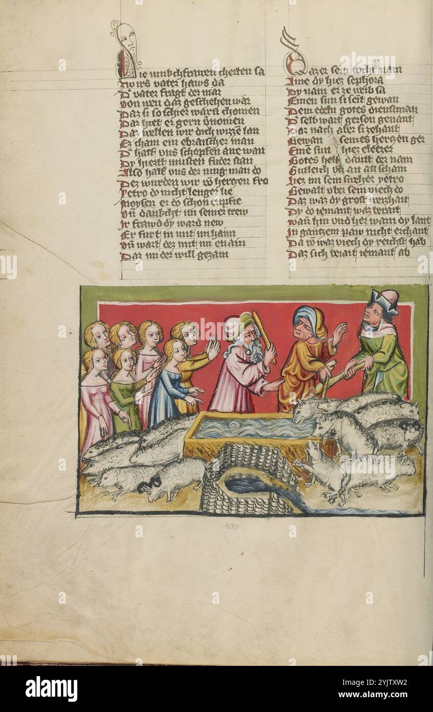 Moses Driving Away the Shepherds at the Well in Midian; Weltchronik ...