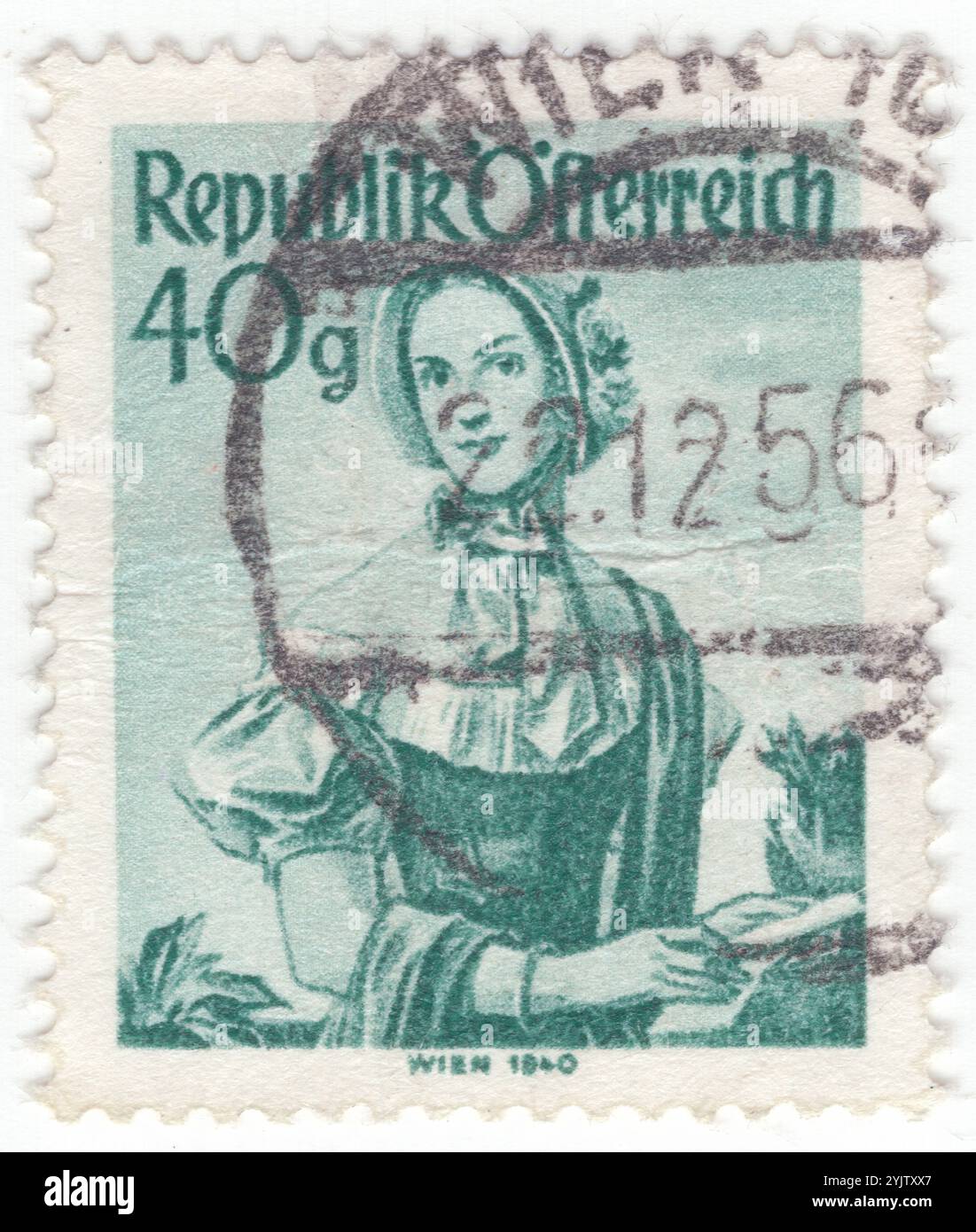 AUSTRIA - 1949 December 03: 40 groschen green postage stamp depicting ...