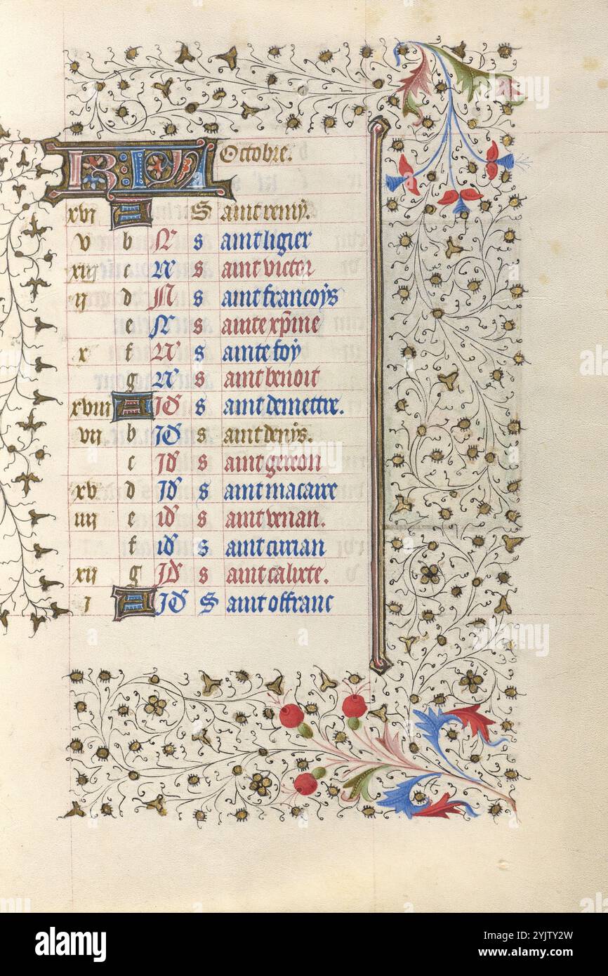 Calendar Page; Book of Hours, about 1415-1420 Stock Photo - Alamy