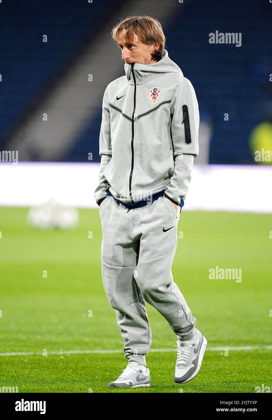 Croatia's Luka Modric inspects the pitch before the UEFA Nations League ...