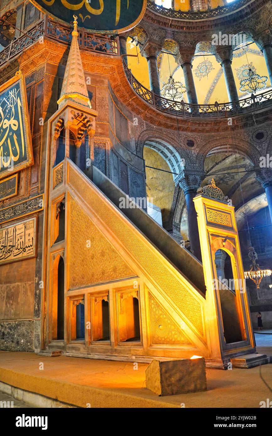 Minbar inside the Hagia Sophia mosque earlier an christian eastern ...
