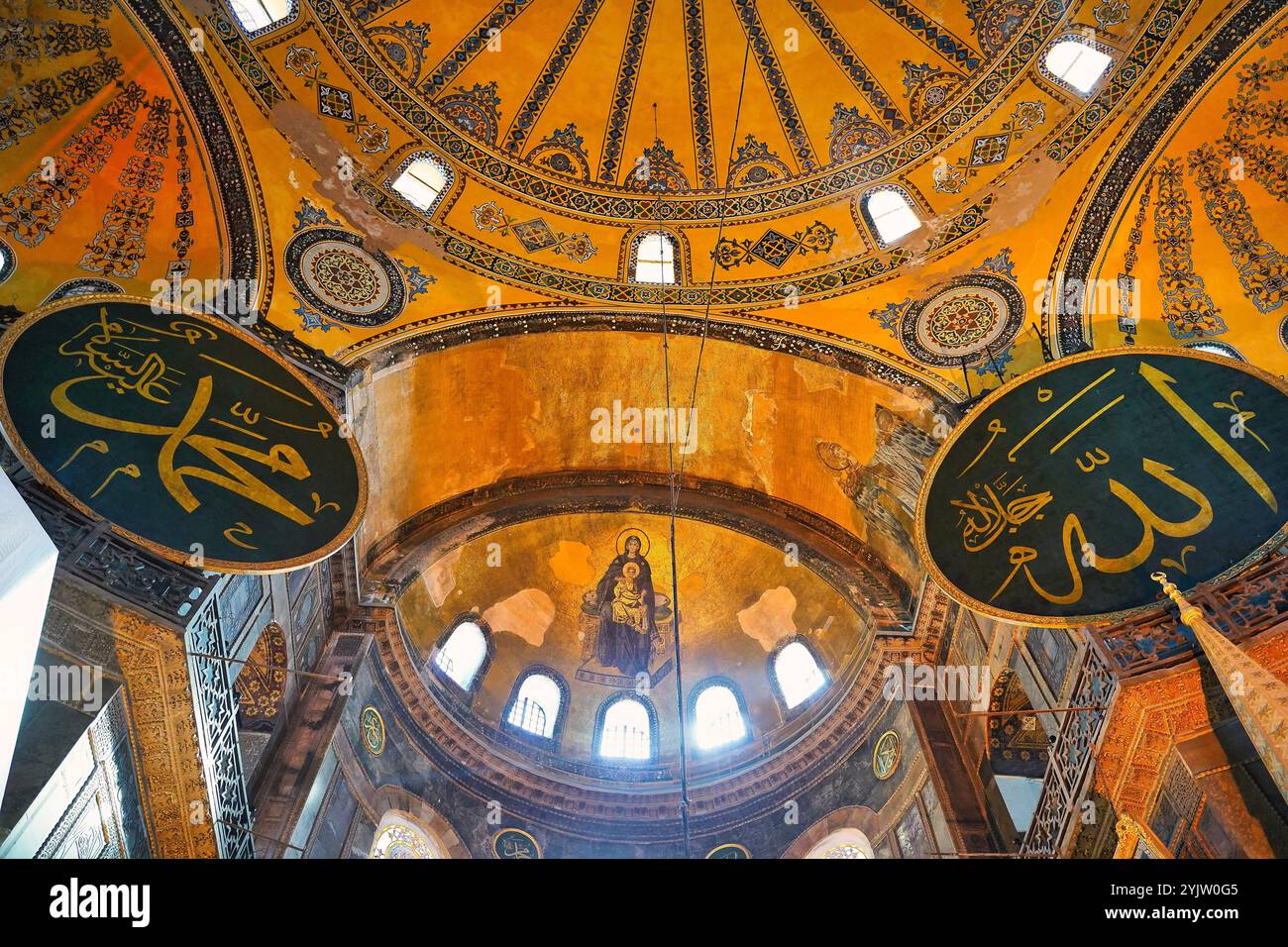 Mosaic of Virgin Mary and Infant Jesus over the inner sanctum of the ...
