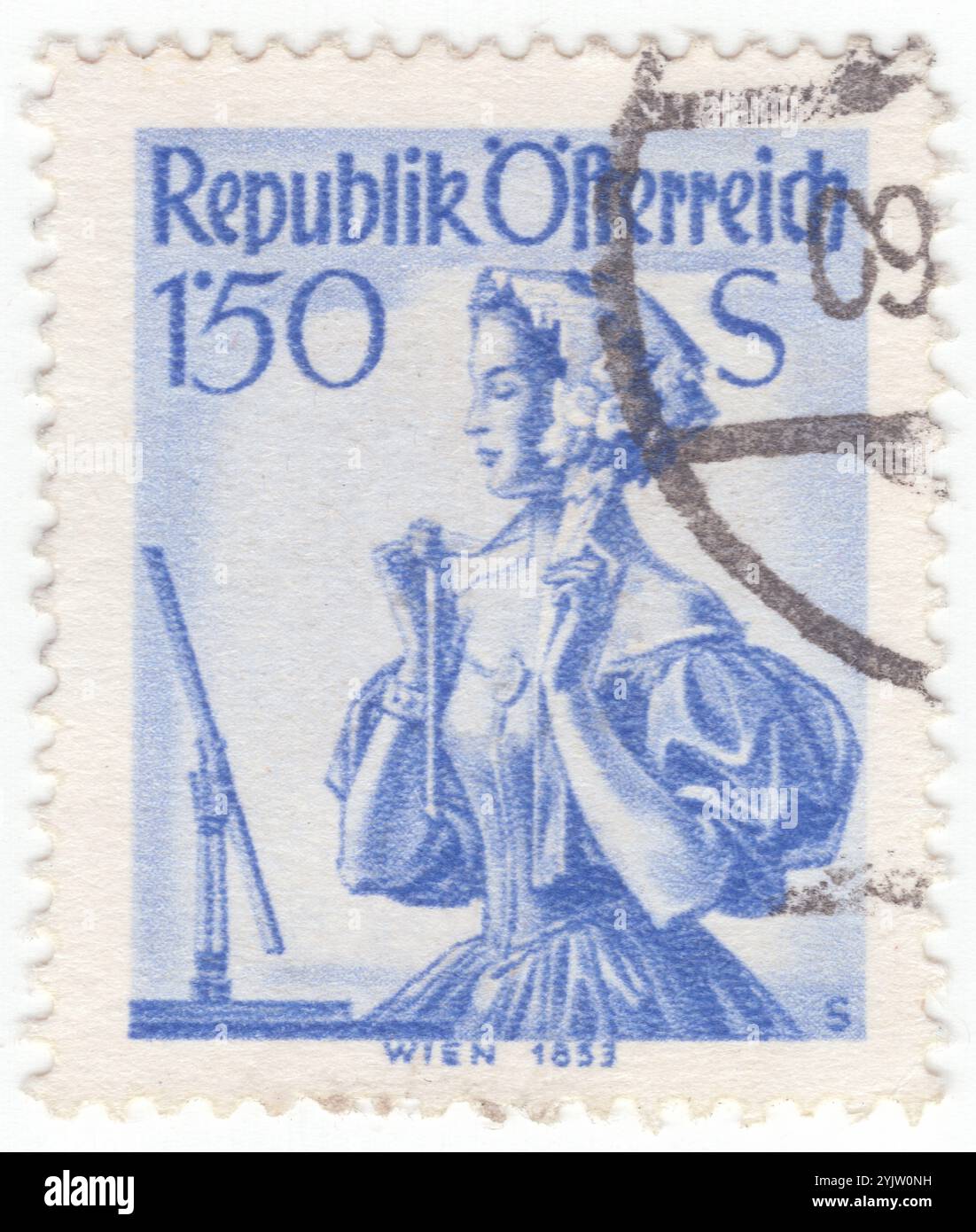 AUSTRIA - 1951 September 24: 1.50 shilling ultramarine postage stamp ...