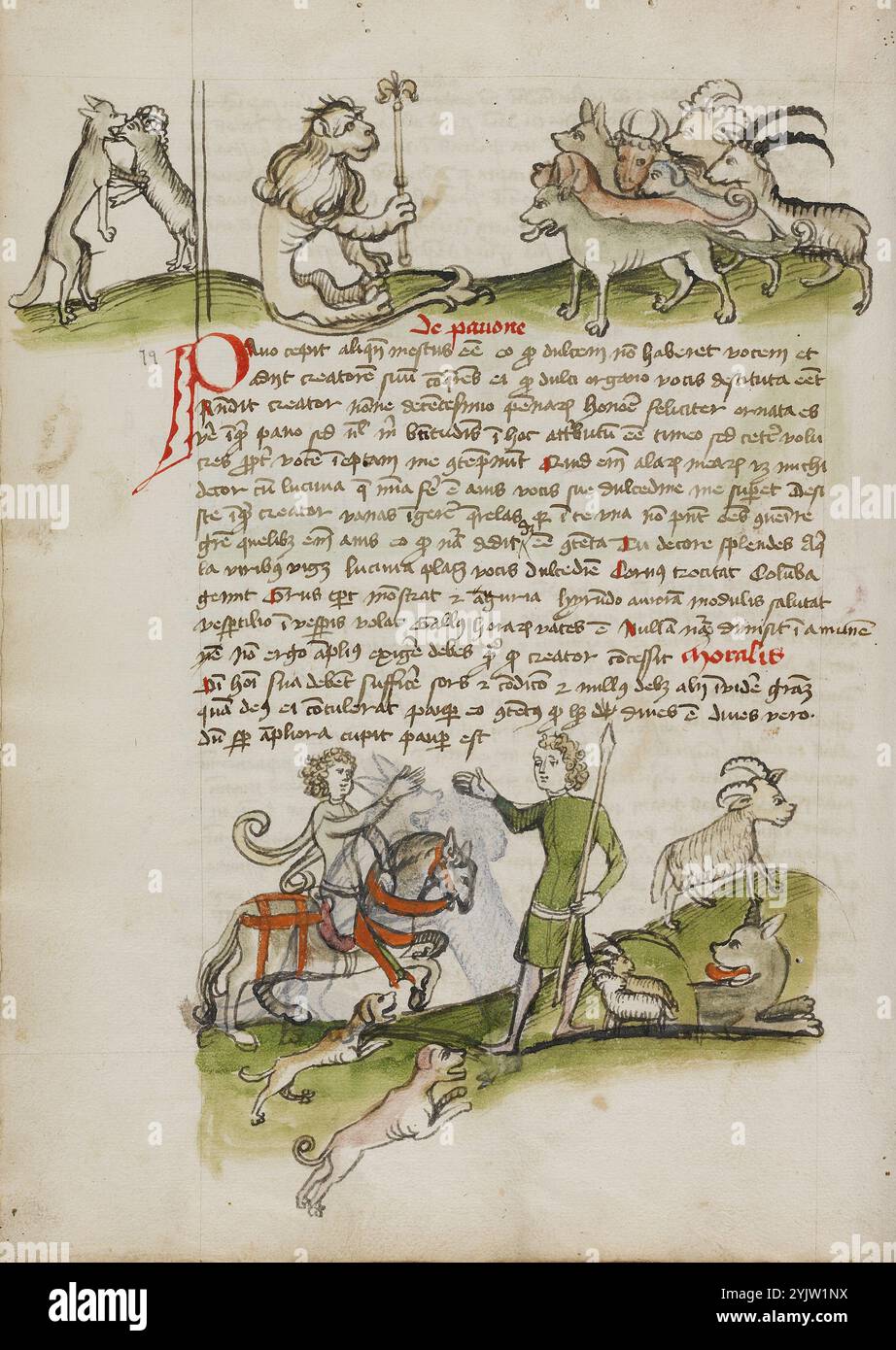 A Wolf Fighting with a Ram and a Lion with a Scepter before a Group of ...