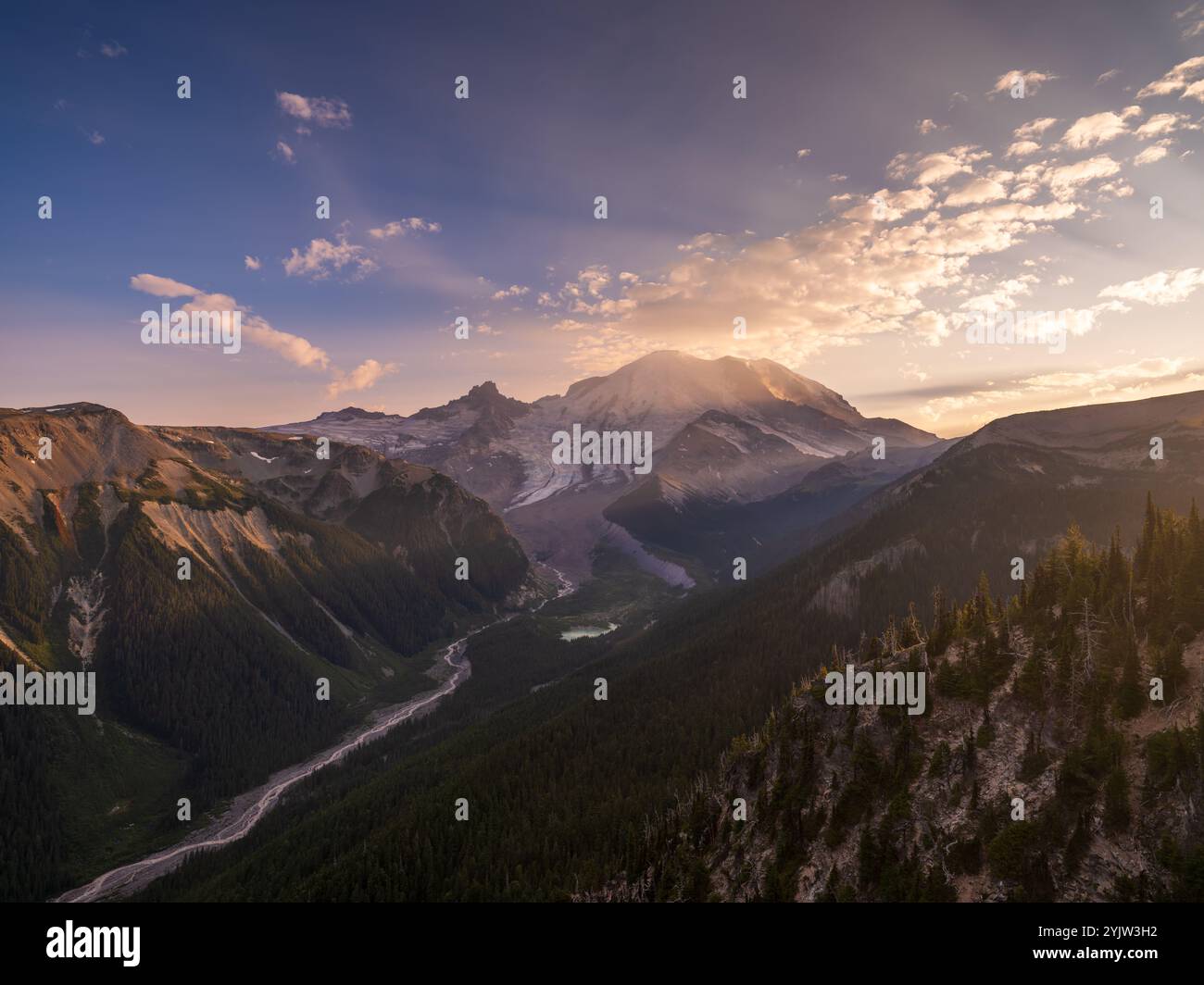 Mount Rainier White River Sunset Cloudscape Stock Photo - Alamy