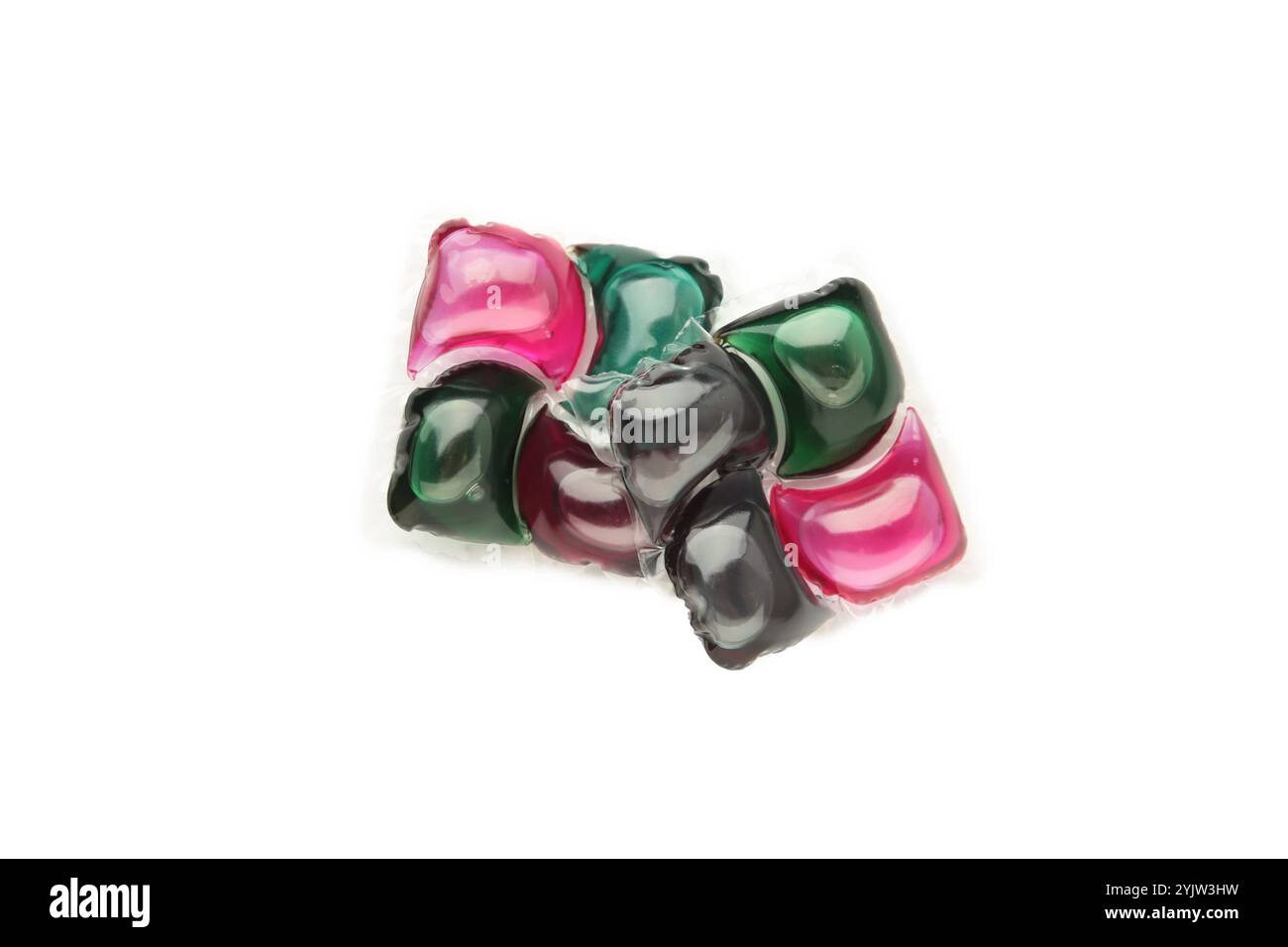 Two washing gel capsule pods with laundry detergent isolated on white ...