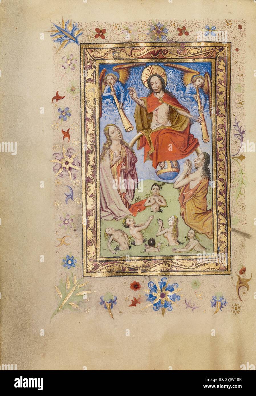 The Last Judgment; Book of Hours, after 1460. Christ, seated on a ...