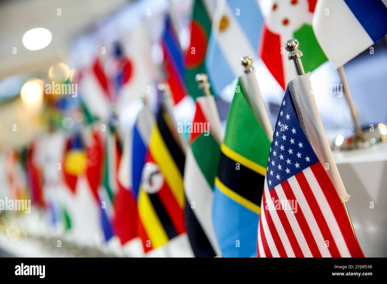 National flags are displayed in Green Zone during the United Nations ...