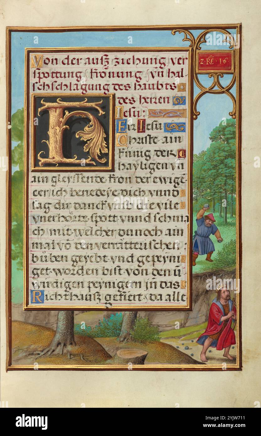 Border with Shimei Throwing Stones at David; Prayer Book of Cardinal ...