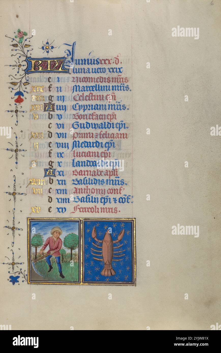 Calendar Page for June: Mowing: Cancer; Book of Hours, about 1450-1455 ...