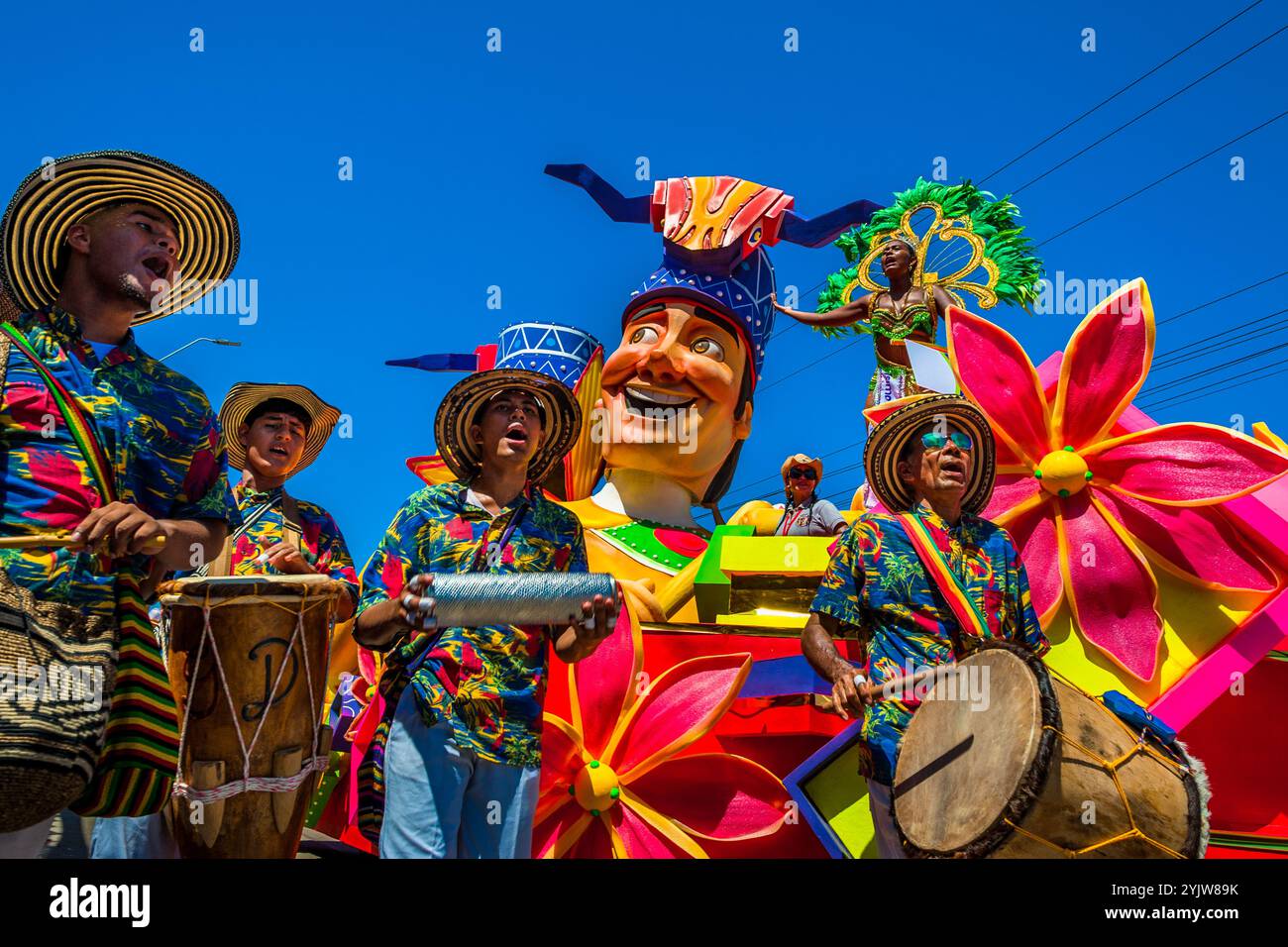 Afro-Colombian musicians perform during the Batalla de Flores, the ...