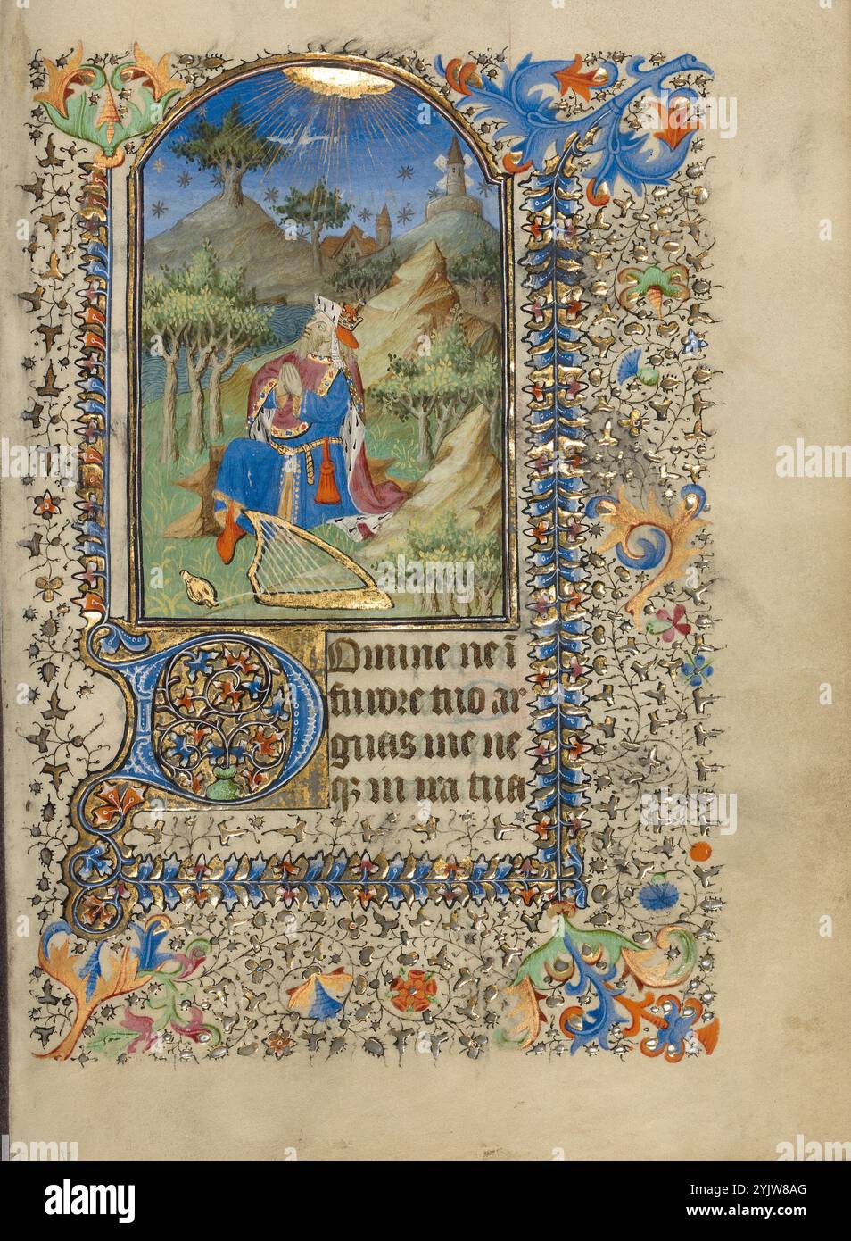 David in Prayer; Book of Hours, about 1420-1430. Kind David with his ...