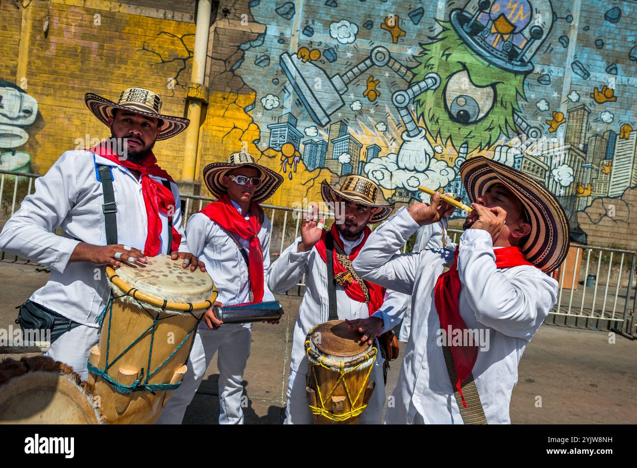 Afro-Colombian musicians play cumbia during the Gran Parada, the ...