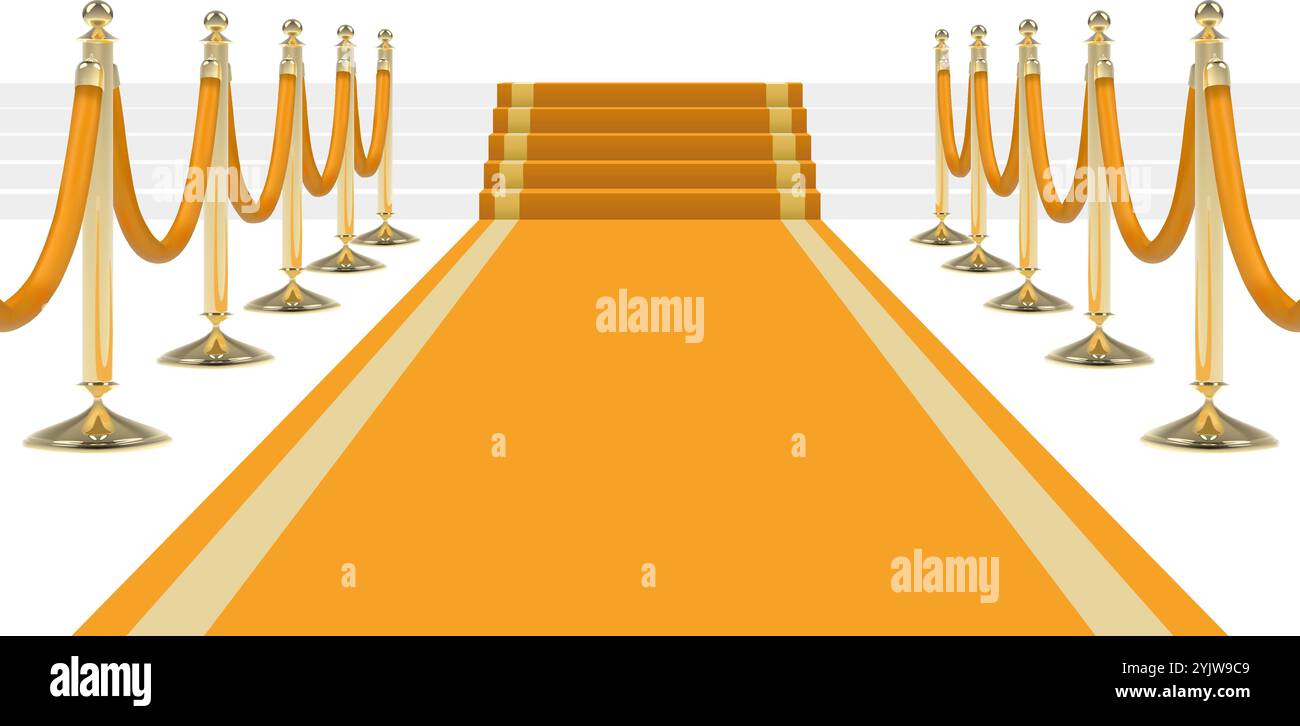 Orange yellow carpet on stairs with red ropes on golden stanchions ...
