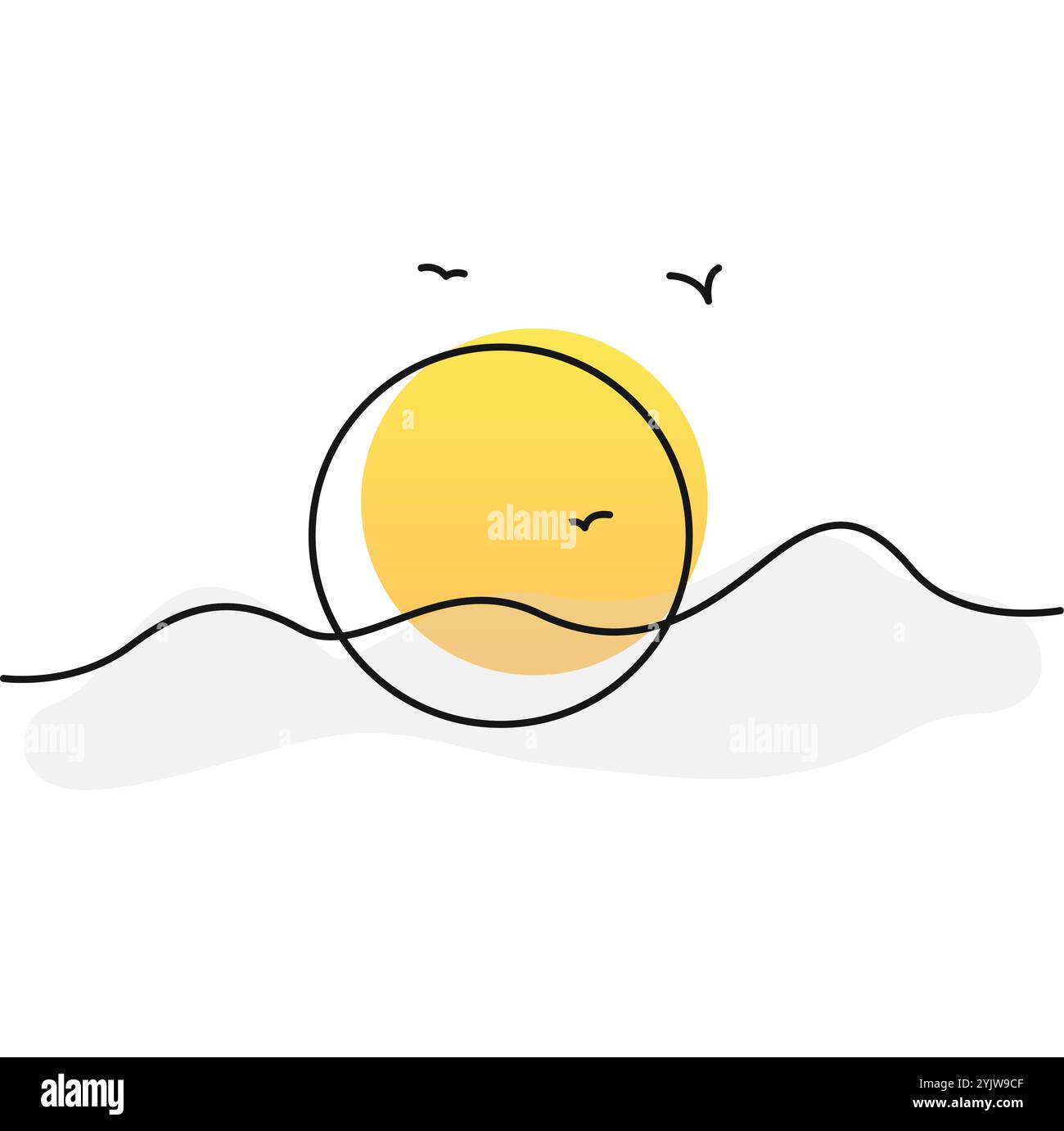 Sun linear icon. Sun background icon with birds. Sunrise line icon ...