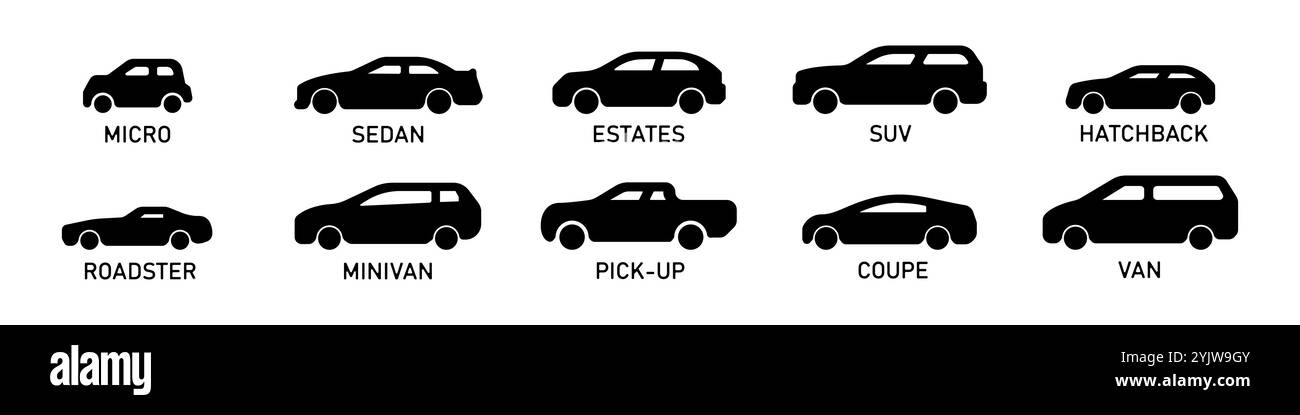 Set cars vector. A collection of classic types of car body shapes. A ...