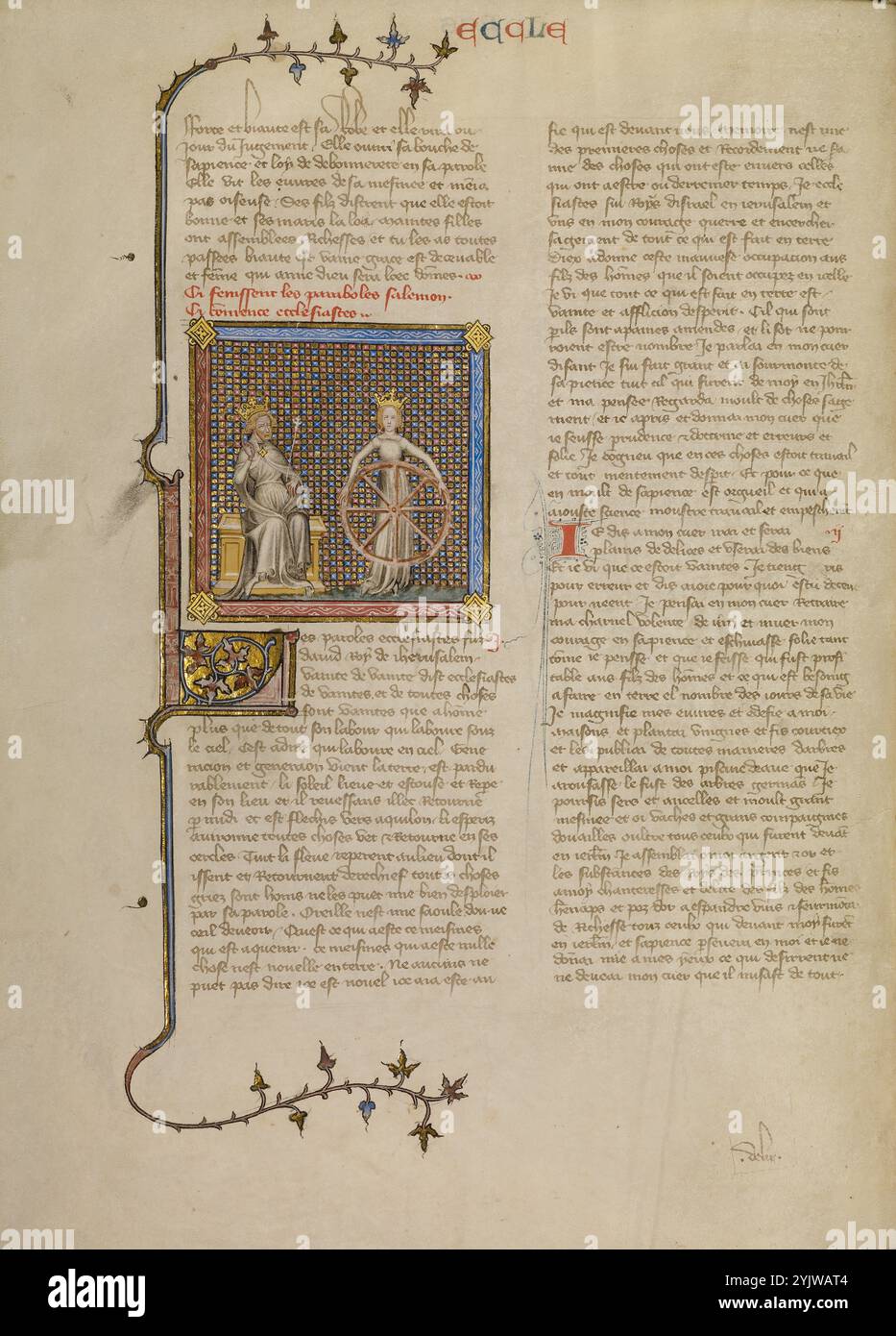 Solomon with a Crowned Female Figure Holding a Wheel Illustrating the ...