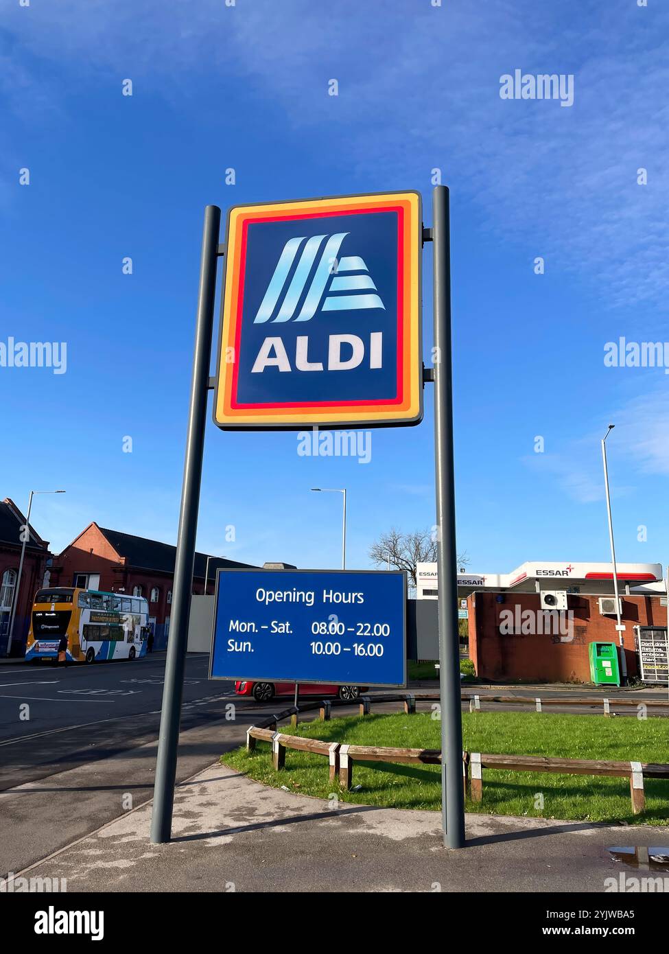 Manchester, UK, Oct 4 2024. Commercial sign of ALDI Store against a ...