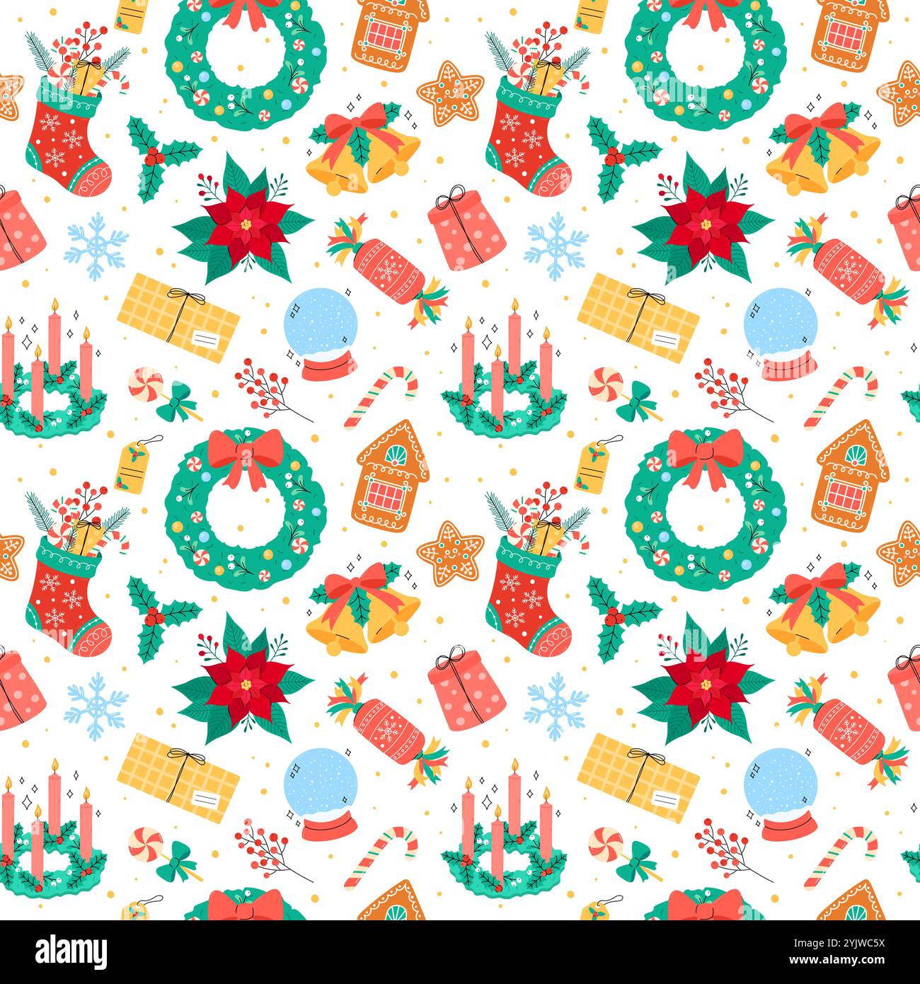 Cute Christmas pattern seamless vector illustration. Colorful festive ...
