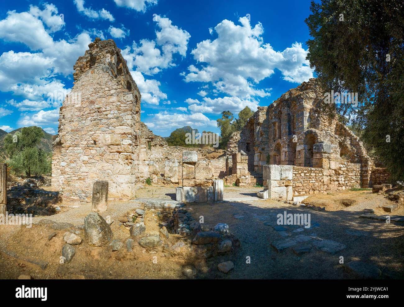 Ruins of the ancient city of Nysa in Aydın, Turkey, featuring remnants ...