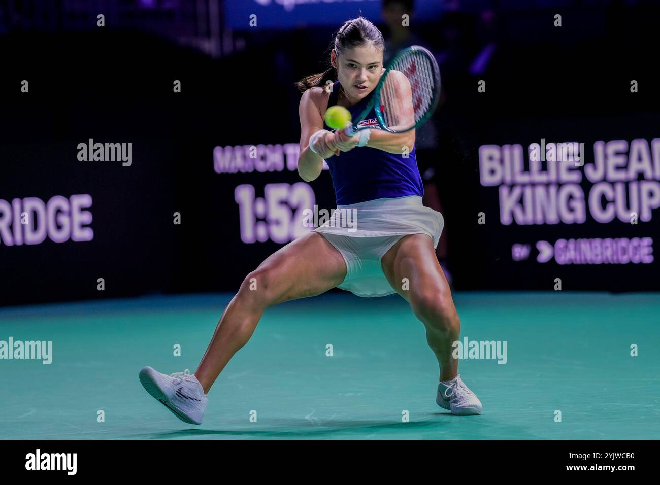 Emma Raducanu of Britain returns the ball to Germany's Jule Niemeier during the Billie Jean King ...