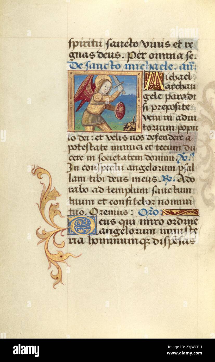 Archangel Michael and the Dragon; Poncher Hours, about 1500 Stock Photo ...