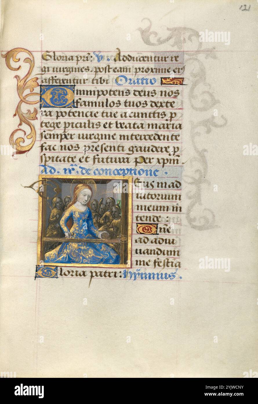 Mary Spinning Wool; Poncher Hours, about 1500 Stock Photo - Alamy