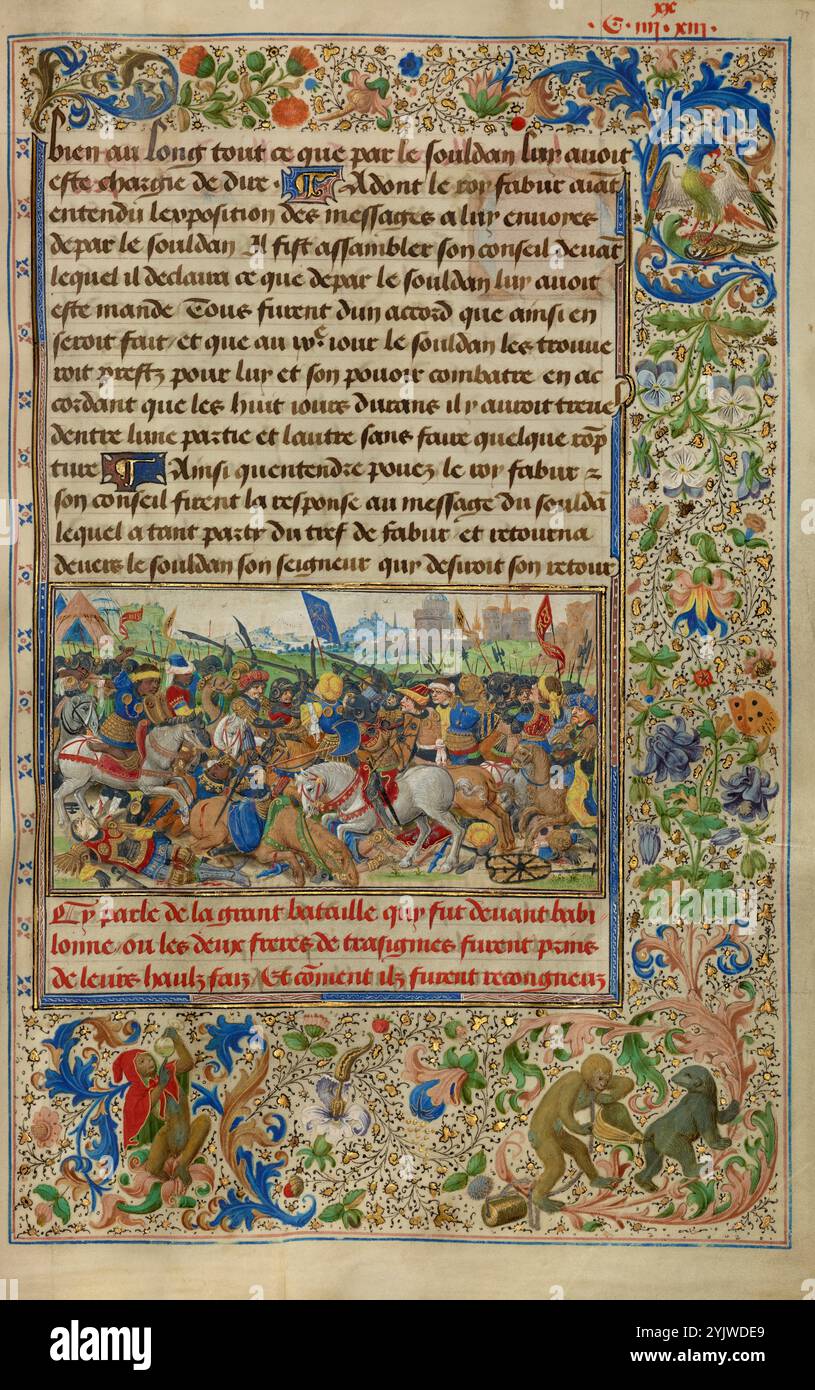 Gillion Defeating King Fabur during the Siege of Cairo; Roman de ...
