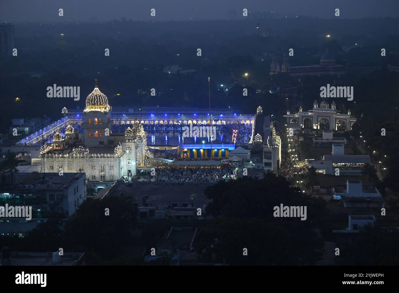 NEW DELHI, INDIA - NOVEMBER 15: An illuminated view of Bangla Sahib ...