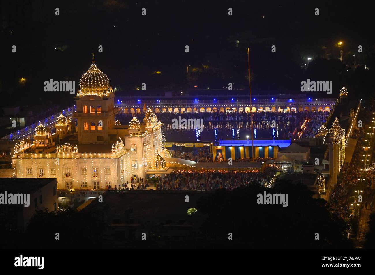 NEW DELHI, INDIA - NOVEMBER 15: An illuminated view of Bangla Sahib ...
