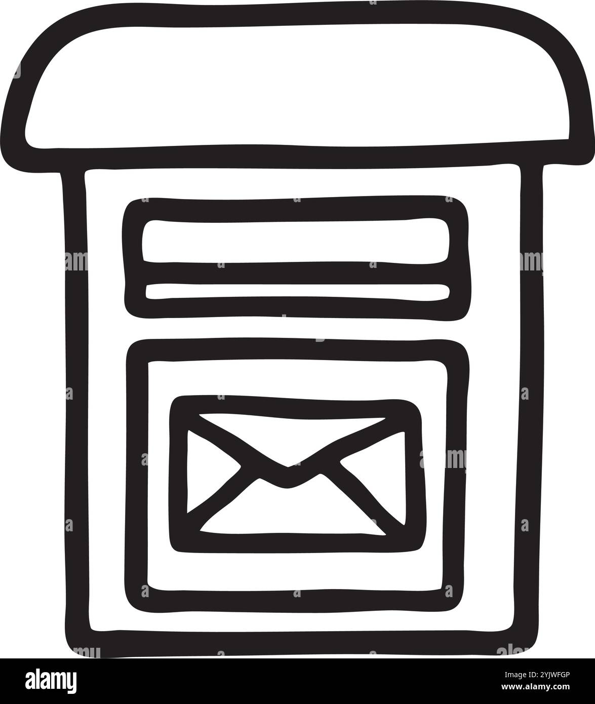 Doodle post or email Mailbox Icon or logo, hand drawn with thin black ...