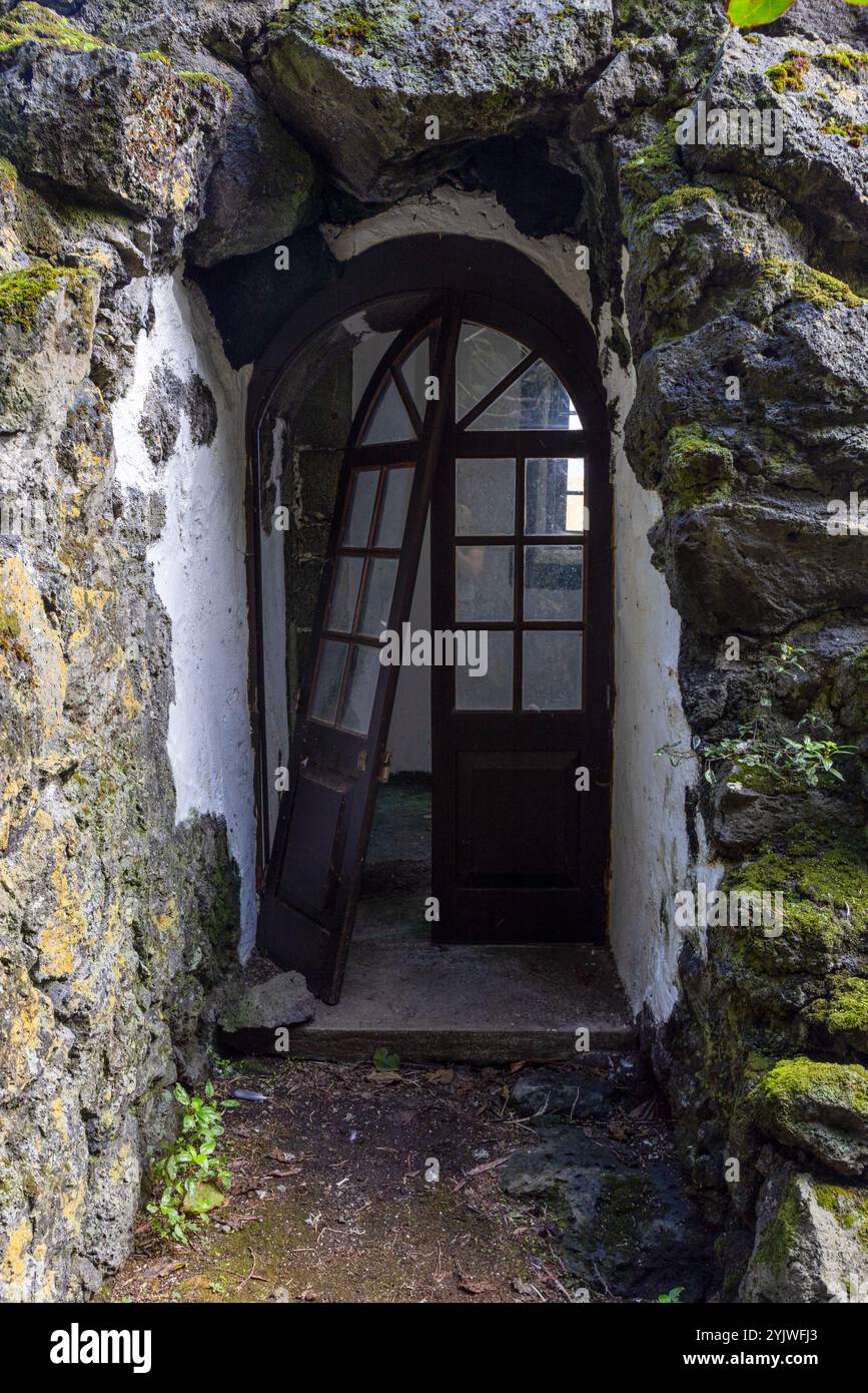 The old Church of São Mateus, Sao Jorge Island, Azores, was destroyed ...