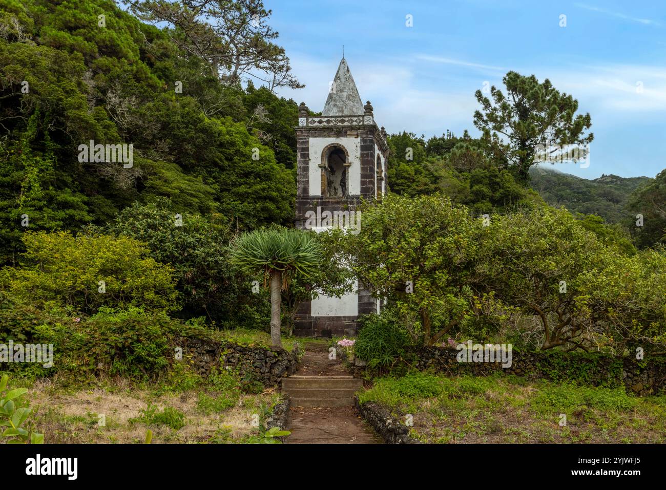 The old Church of São Mateus, Sao Jorge Island, Azores, was destroyed ...