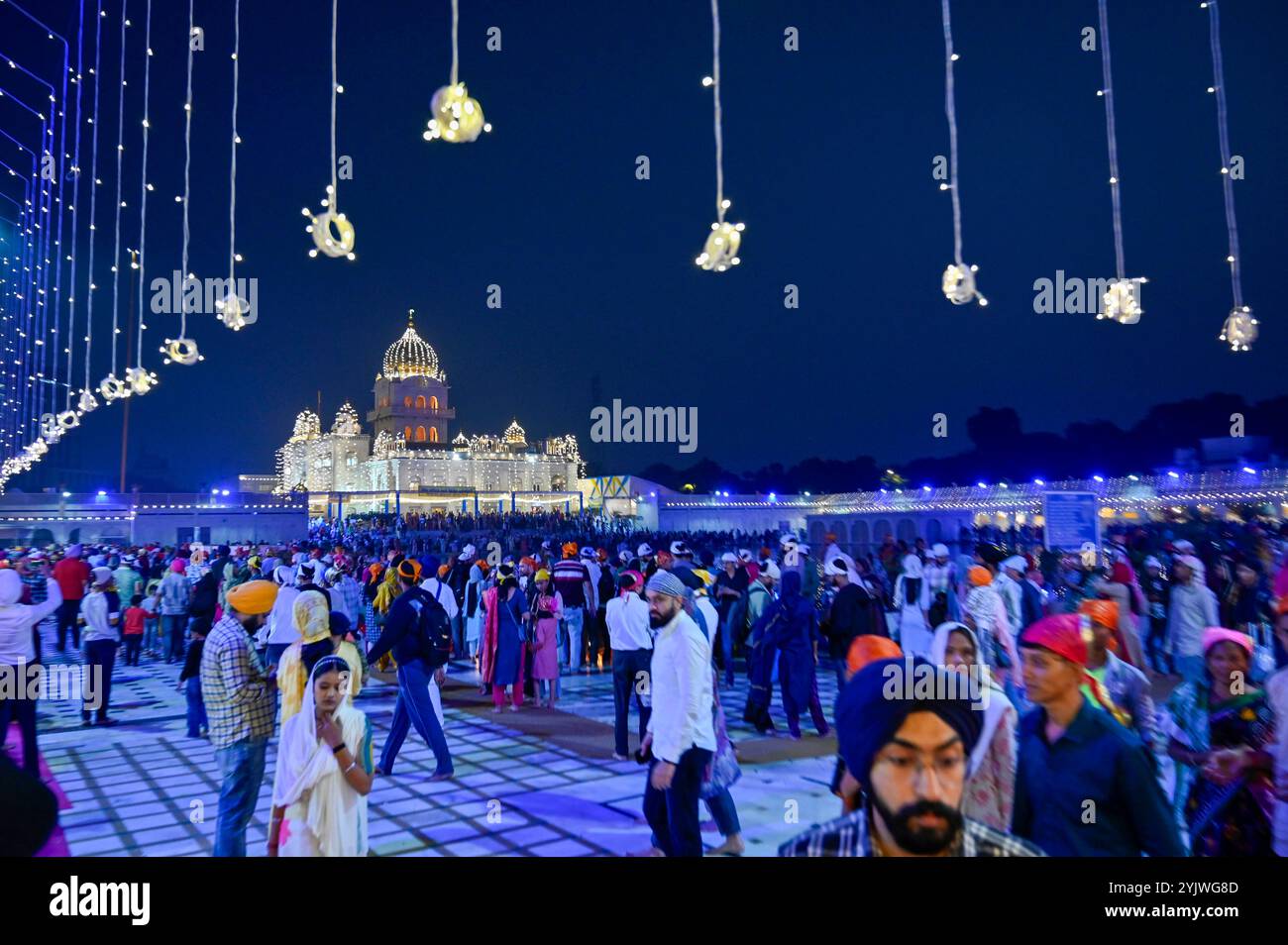NEW DELHI, INDIA - NOVEMBER 15: A view of Gurudwara Bangla Sahib illuminated on the occasion of ...