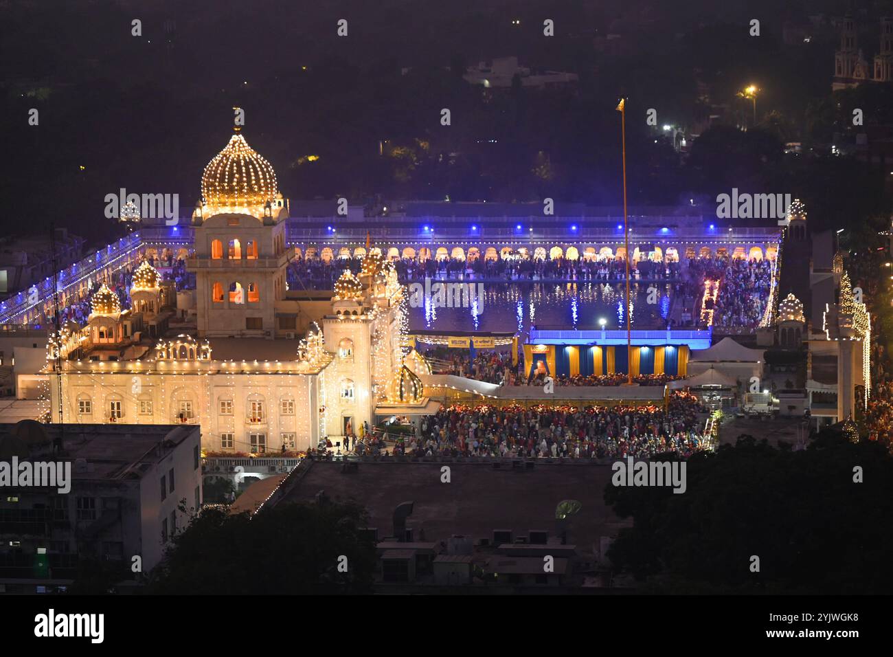 NEW DELHI, INDIA - NOVEMBER 15: An illuminated view of Bangla Sahib Gurudwara on the occasion of ...