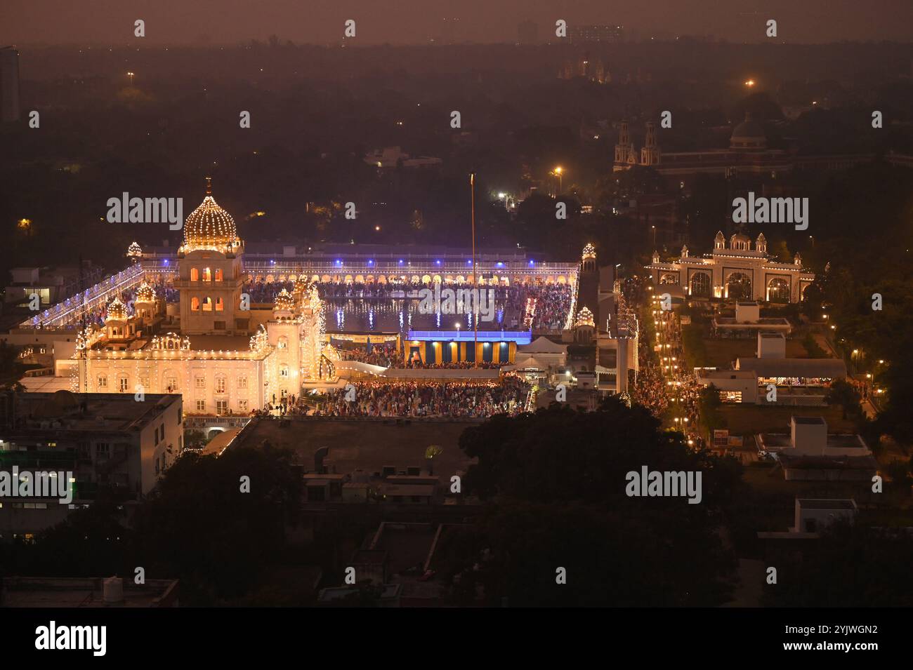 NEW DELHI, INDIA - NOVEMBER 15: An illuminated view of Bangla Sahib ...
