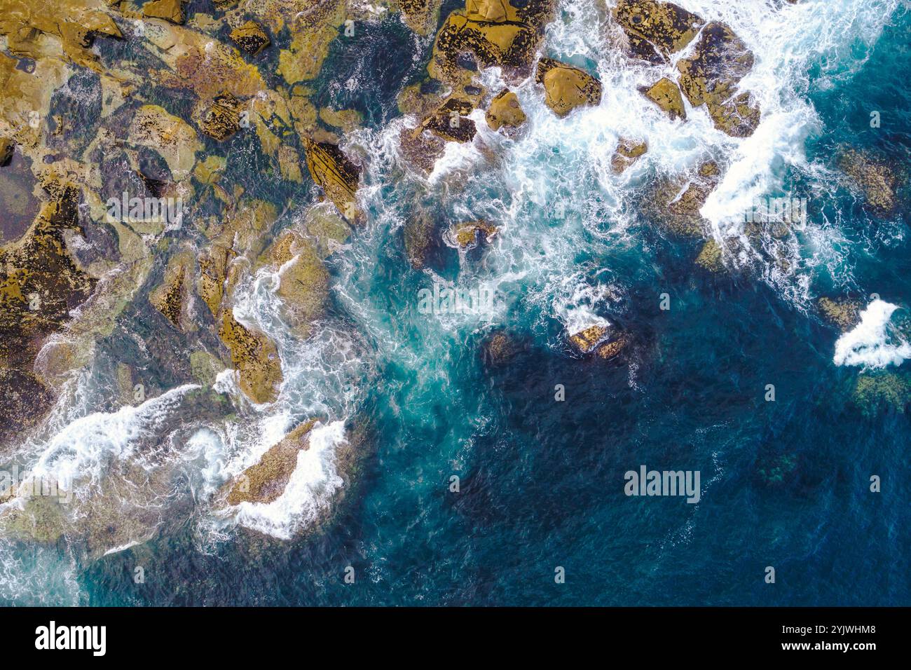 rocky shore from a top view from a drone, aerial image for marine ...