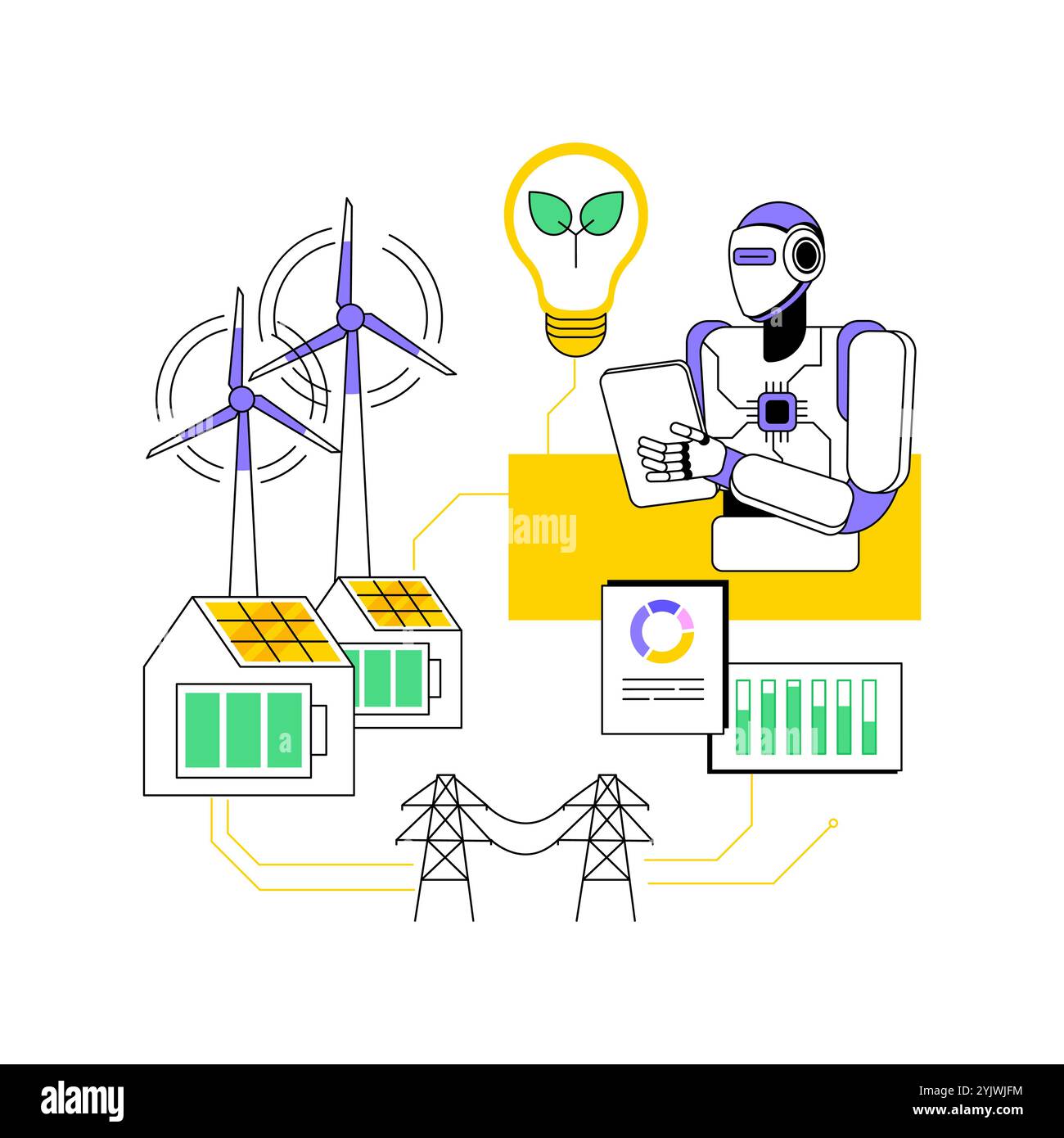 AI-Enhanced Renewable Energy abstract concept vector illustration Stock ...