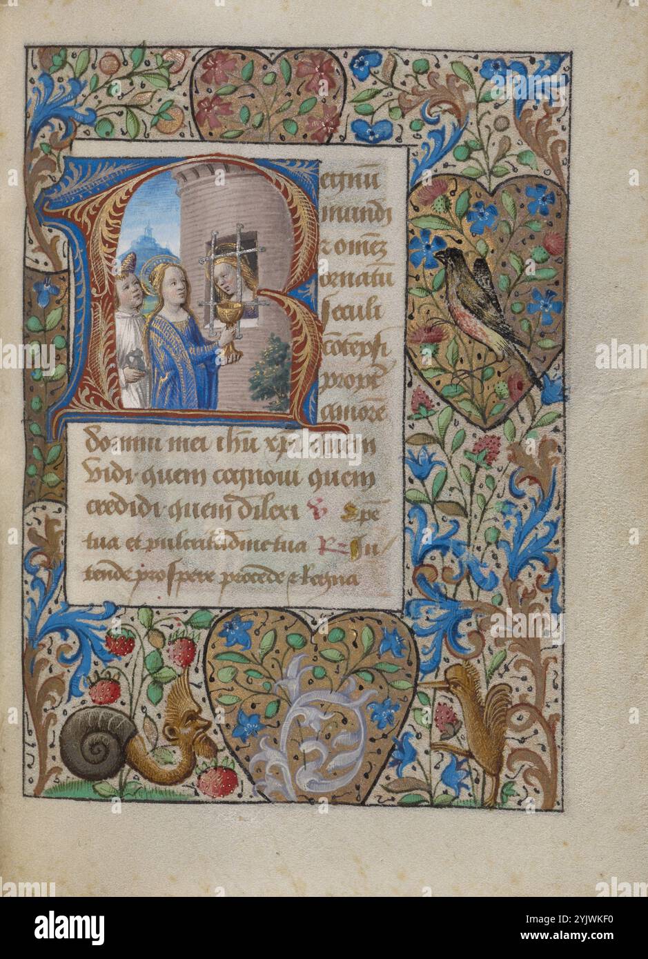 Initial R: Saint Avia in Prison Receiving Communion from the Virgin ...